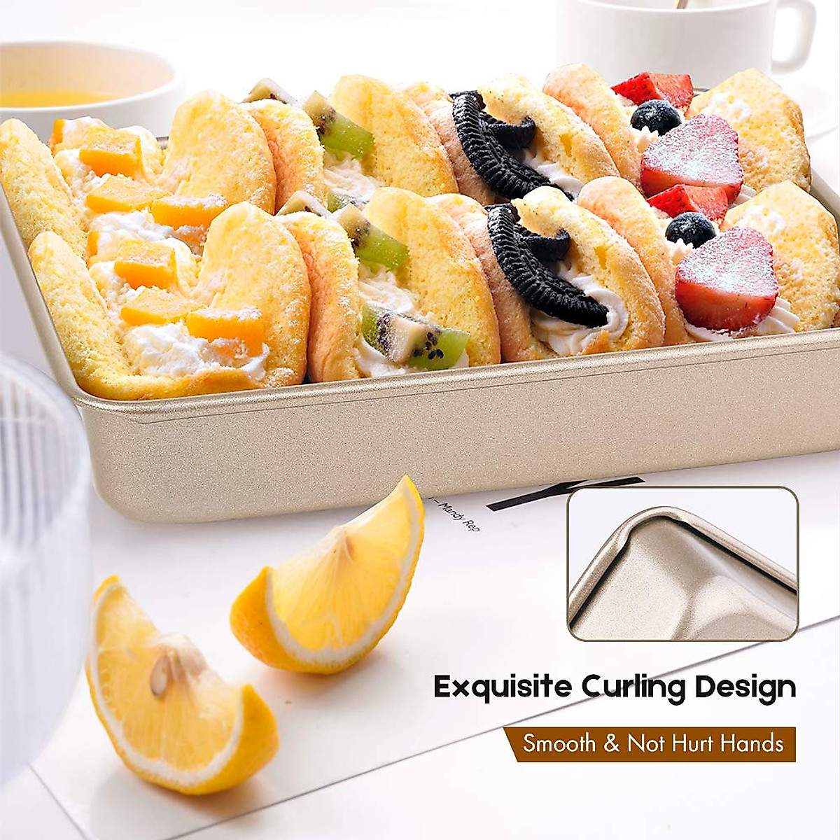 AMAGABELI GARDEN & HOME Baking Pan Cookie Sheets set of 3 Tray 9/11/13 Inch Cookie Sheets for Baking Oven Roasting Pan Barbeque Grill Pan Jelly Roll Pan Nonstick Bakeware Premium BG286