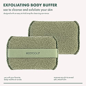 EcoTools Exfoliating Body Buffer, For Body Cleansing, Removes Dead Skin, Moderate Exfoliation, Bath & Shower Accessory, Designed With Strap, Sustainable & Vegan Body Scrubber, 4 Count