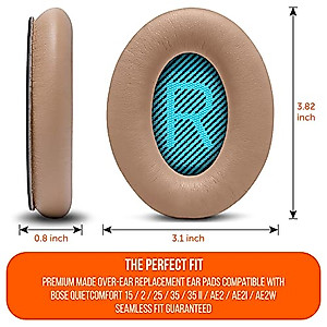 WC Wicked Cushions Premium Replacement Ear Pads for Bose Headphones - Compatible with QC15 / QC25 / QC35 & 35 ii / QC2 / AE2 / AE2i / AE2W / Soundlink - Softer Leather, Luxury Memory Foam | Beige