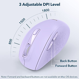 WisFox Bluetooth Mouse, Silent Wireless Mouse Come with 2 Modes (Bluetooth 3.0/5.0 + USB), Multi-Device Portable Cordless Mouse for Laptop, iPad, MacOS, PC, Windows, Android (Purple)