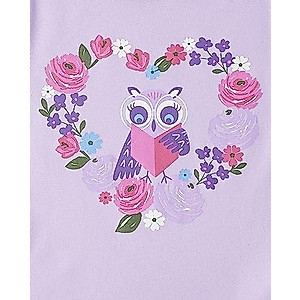 The Children's Place Girls' Long Sleeve Top and Pants Snug Fit 100% Cotton 2 Piece Pajama Set, Floral Purple Owl