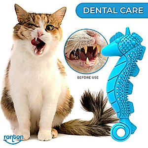 Ronton Cat Toothbrush Catnip Toy - Durable Hard Rubber - Cat Dental Care, Cat Interactive Toothbrush Chew Toy (1Pack-Seahorse)