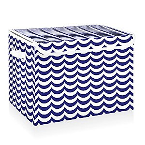 CaTaKu Retro Blue Waves Storage Bins with Lids and Handles, Fabric Large Storage Container Cube Basket with Lid Decorative Storage Boxes for Organizing Clothes