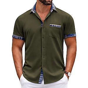 COOFANDY Men's Short Sleeve Dress Shirt Slim Fit Button Down Summer Shirt Army Green
