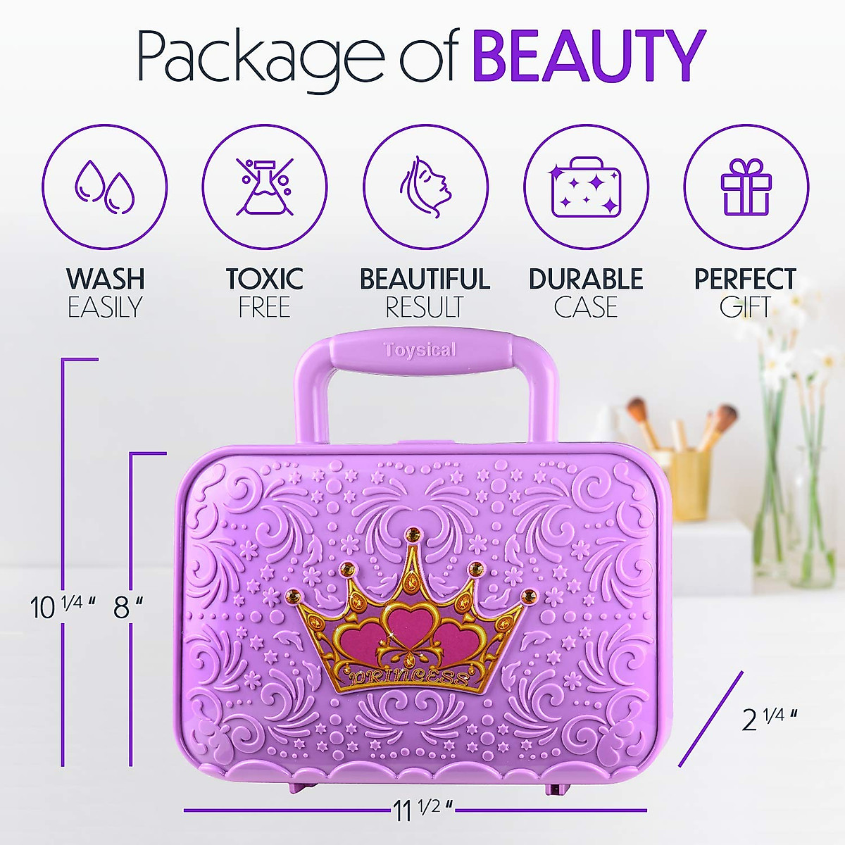 Toysical Makeup Kit for Girls, 51 PCS Pretend Makeup Set for Kids, Real Makeup Toys for Girls, Non Toxic, Princess Toys for Girls, Birthday Gift for 3 4 5 6 7 8 9 10 Years Old Children