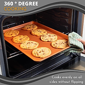 Copper Crisper Tray Non-Stick Oven Baking Tray with Elevated Mesh Crisping Grill Basket 2 Piece Set Extra Large 13"X19" – by Nuovva