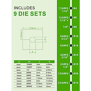 AMZCNC 10 Tons Hydraulic Wire Battery Cable Lug Terminal Crimper Crimping Tool With 9 Pairs of Dies