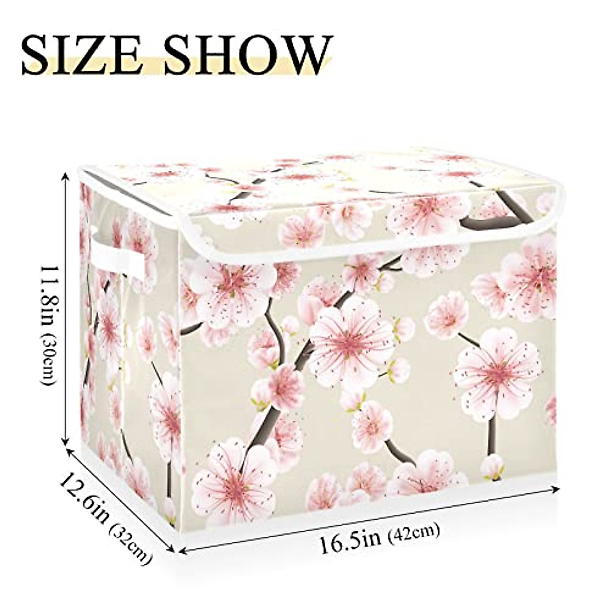 Kigai Pink Spring Cherry Blossoms Storage Bin, Storage Baskets with Lids Large Organizer Collapsible Storage Bins Cube for Bedroom, Shelves, Closet, Home, Office 16.5 X 12.6 X 11.8 Inch