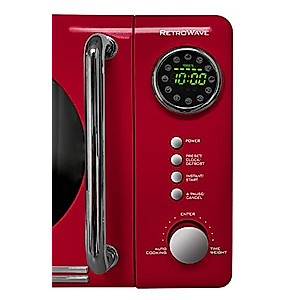 Nostalgia Retro Compact Countertop Microwave Oven, 0.7 Cu. Ft. 700-Watts with LED Digital Display, Child Lock, Red & WK17RR Retro Stainless Steel Electric Water Kettle, Holds 1.7 Liters, retro red