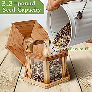 Solution4Patio Hexagon Shaped Gazebo Bird Feeder, USA Cedar, Hollow Mesh Tray, Large Capacity, Easy to Clean & Fill, 9.6" Dia. X 8.7" H, G-B121A00-US