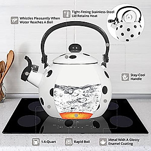 Whistling Tea Kettle for Stove Top Enamel on Steel Teakettle, Supreme Housewares Polka Dot Design Teapot Water Kettle Cute Kitchen Accessories Teteras (1.6 Quart, Polka Dot)