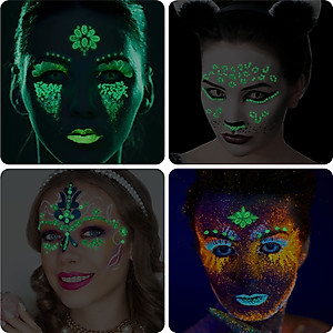 12Sets Halloween Luminous Face Gems-Noctilucent Face Jewels-Fluorescent Rhinestone Stickers Glow in the Dark for Eye Body Euphoria Makeup Jewelry Carnival Halloween Rave Festival Accessory