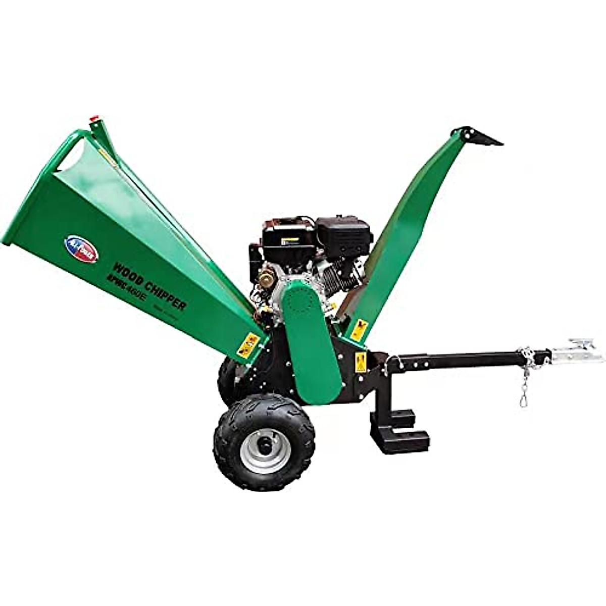 APWC460E Electric Start, Woodchipper Mulcher 16HP JD Engine 460cc Gas Powered Chipper Shredder 2000 RPM Double Edge Blades 6" Feed