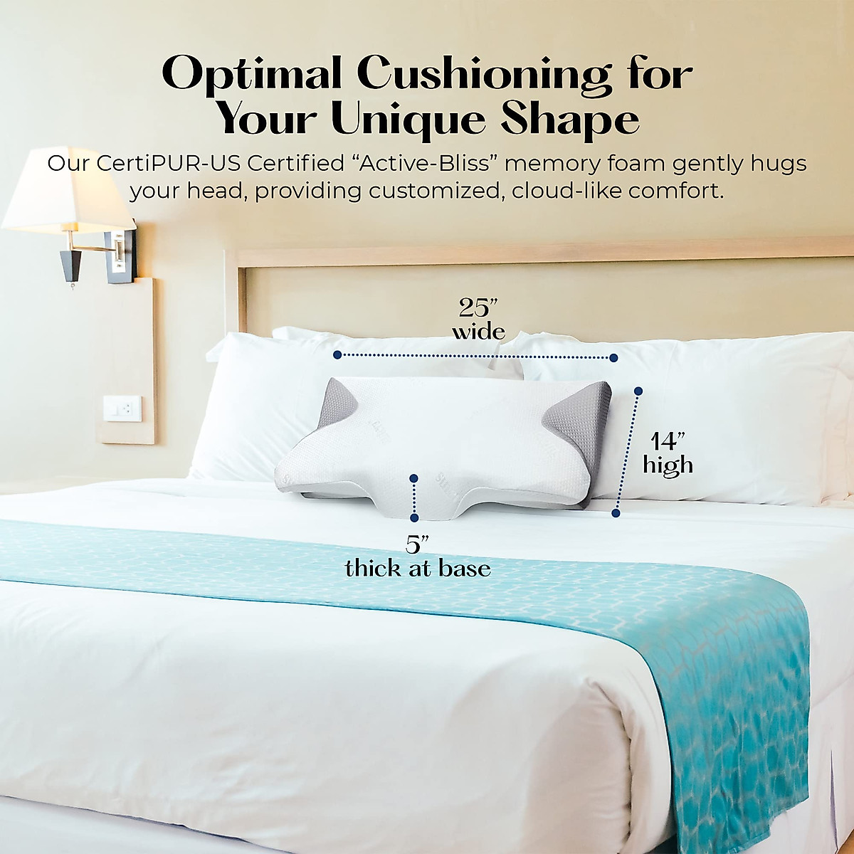 SUTERA - Contour Memory Foam Pillow for Sleeping, Orthopedic Cervical Support for Neck, Shoulder and Back Pain Relief, Ergonomic Pillow for Side, Back and Stomach Sleepers, Washable Cover - White +Bag