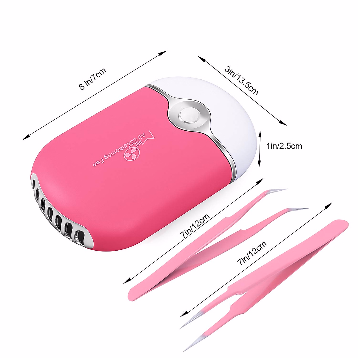 Eyelash Fan Dyer with 2 Pcs Lash Tweezers,USB Mini Portable Fan Rechargeable Air Conditioning Blower with Straight and Curved Tip Tweezers for Eyelash Extension Girls Women(Rose Red)