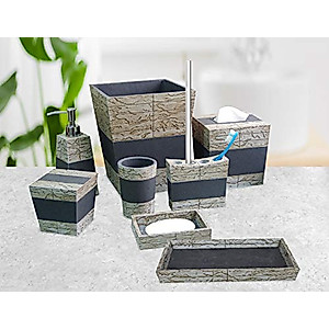 nu steel Rustic (Set of 8) Bath Accesory Set in Real Cement and Stone: Includes Q-tip Jar, Soap Dish, Toothbrush Holder, Tumbler, Soap/ Lotion Dispenser, Wastebasket, Tissue Box Holder, Amenity Tray