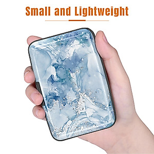 Rimilak Aluminuml Credit Card Holder, Mini Credit Card Wallet RFID Blocking Slim Metal Hard Case for Women Men, Blue Mable