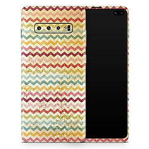 DesignSkinz Vintage Orange and Multi-Color Chevron Pattern V4 Protective Vinyl Decal Wrap Skin Cover Compatible with The Samsung Galaxy S20 (Screen Trim & Back Glass Skin)