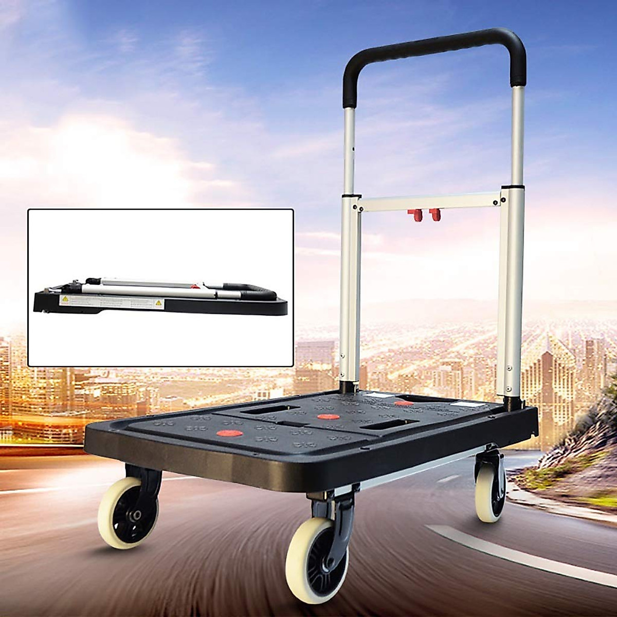 Shopping Trolley, Trolley Folding Trolley Truck Portable Small Trailer Aluminum Alloy Trolley Home Load King Pull Cargo Flat Cart Portable Household Shopping Cart (Bearing Weight 150kg) (Bla