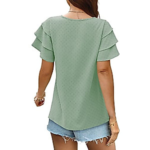 Blouses for Women Fashion 2023 Ruffle Sleeve Business Casual Tops Light Green XL