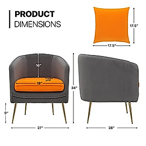 MoNiBloom Single Sofa Chair Modern Upholstered Accent Chair Armchair w/Backrest Pillow, Orange/Gray Contrasting Colors Upholstered Bedroom Barrel Chair Mid Century Modern Comfy Suede Singel Armchair