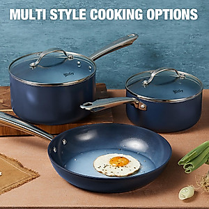 HLAFRG 1+2+3QT Nonstick Saucepan Set with Lids, Small Pot Set, Ceramic Coating, Less Oil and Easy to Clean, Stainless Steel Handle, Oven Safe, Fast and Even Heating, Gradient Blue Pan