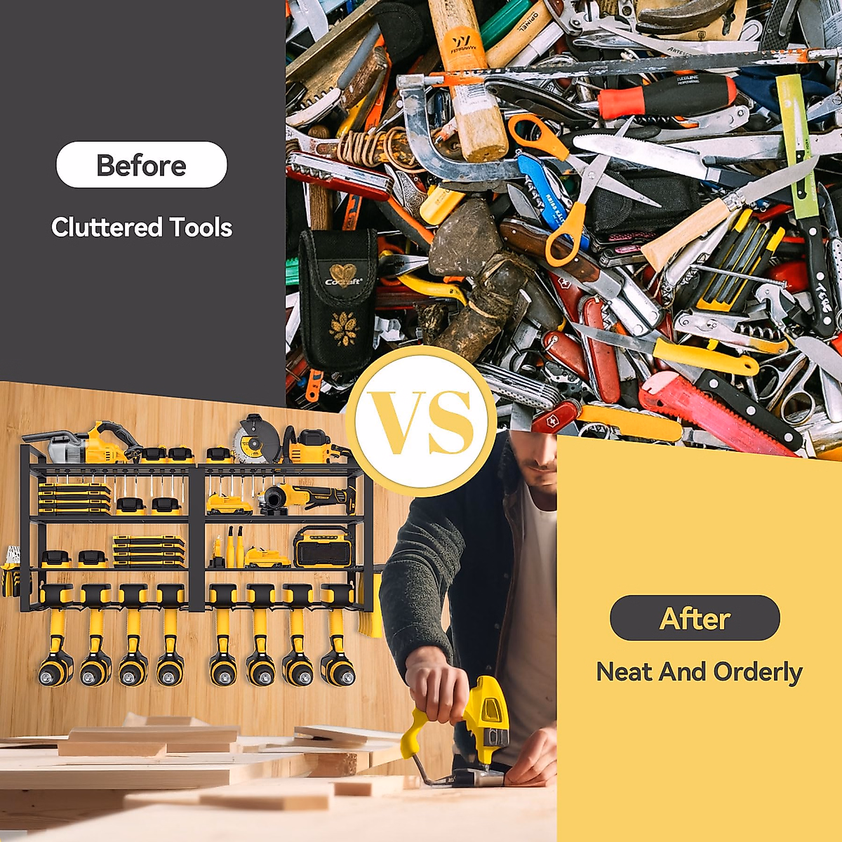 jsyonii Power Tool Organizer,8 Drill Holder Wall Mount,4 Layers Wall Mount Garage Organizers,Floating Cordless Metal Heavy Duty Tool Organizers Utility Rack with Screwdriver Pliers Hammer Holder