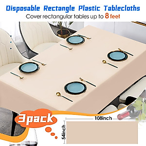 YSYJ 3 Pack Beige Plastic Tablecloth Disposable Rectangular Table Cloth 54 x 108 Inch Table Cover for Parties