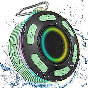Donerton Bluetooth Speaker, IP7 Waterproof Wireless Speaker, Portable Speaker, HD Surround Sound, LED Light Mini Speakers, Dual Stereo Pairing, Built-in Mic, Radio, Green