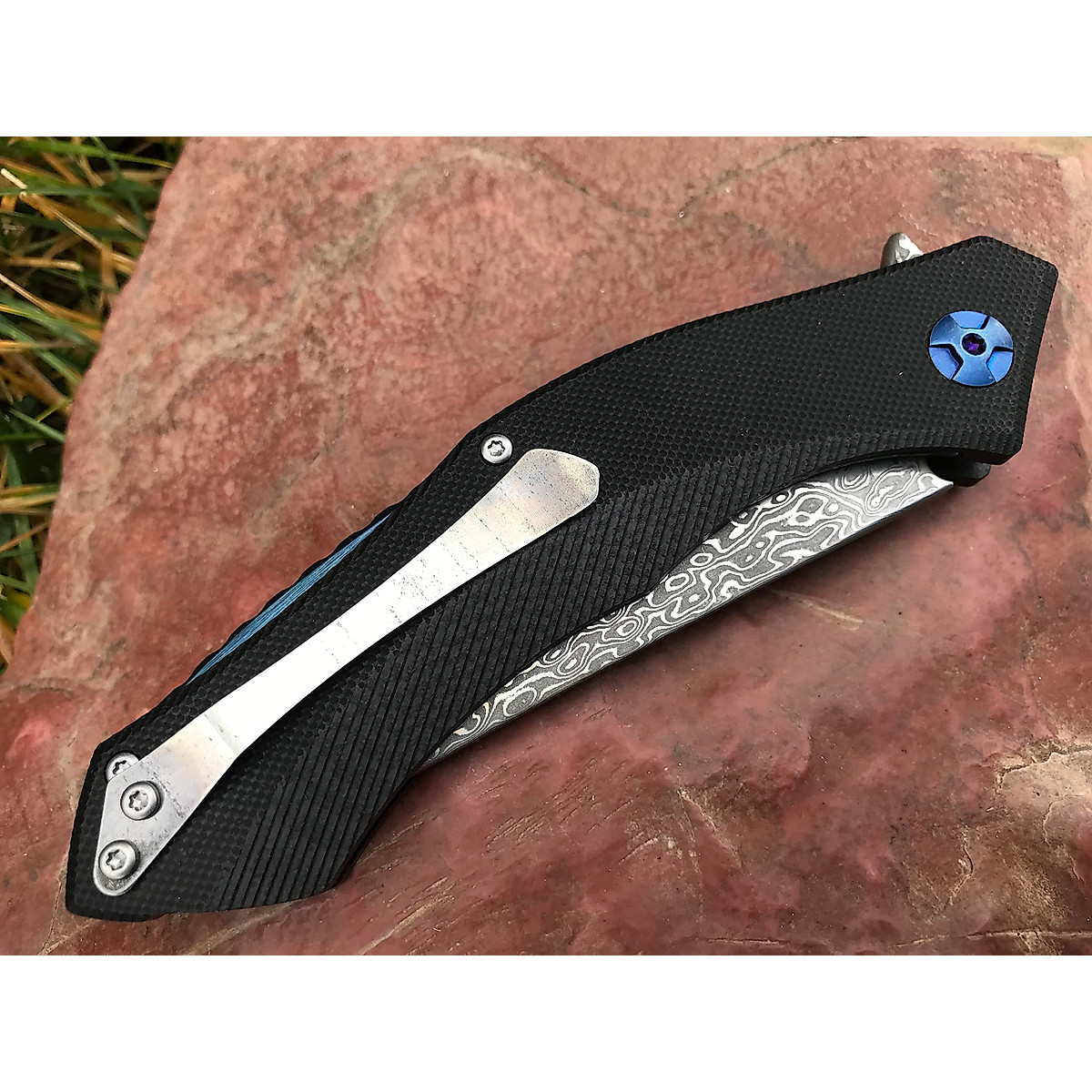 TACTICAL GEARZ Damascus G10 Pocket Knife, Triton XT! G10 Handle! Damascus Blade w/VG10 Core & 67 Layers! Ball Bearing Pivot System! Includes Sheath!