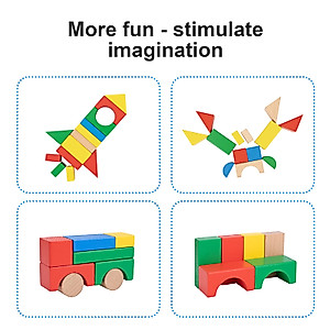 TOOKYLAND 100 Pieces Wooden Building Blocks, Shape Sorting Stacking Toy for Kids with Storage Bucket, Montessori Toys for 1 2 3 Year Old Girls Boys