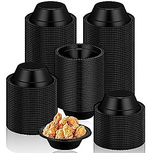 Lallisa 160 Pcs 12 oz Disposable Plastic Bowls 5.8 Inch Snack Bowls Dessert Bowls Disposable Salad Bowls Plastic Ice Cream Bowls Plastic Food Serving Bowls for Party Picnic (Black)