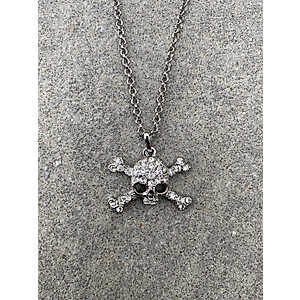 BENBIYO Skull Necklace Orb Saturn NANA Gothic Silver Rhinestone Crossbones Pendant Necklace for Women