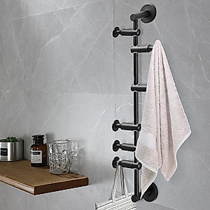 TFCFL Modern Wall Mount Coat Rack, 6 Brass Sleek Coat Hooks Rack, Vertical Coat Rack Wall Mounted Coat Hooks Coat Rack for Entryway Bedroom Coats Scarfs Bag Hat Umbrella Space Saving (Black)