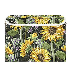 innewgogo Sunflowers Artichokes Storage Bins with Lids for Organizing Decorative Callapsible Storage Basket with Handles Oxford Cloth Storage Cube Box for Dog Toys