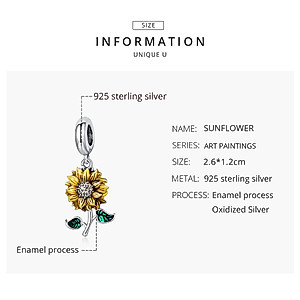 Manhe Charms Sunflower Charms Sterling Silver Charms fit Pandora Charms Bracelet,You are My Sunshine Charms Pendant Necklaces Jewelry Gifts for Women Girls Mom Wife