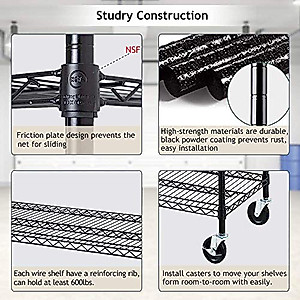 Payhere Metal Storage Shelves, Wire Shelving Unit w/Wheels, 6000 LBS Heavy Duty Industrial Utility Steel Storage Rack, 6 Tier NSF UltraDurable Shelf Organizer Racks for Garage Kitchen Storage (Black)