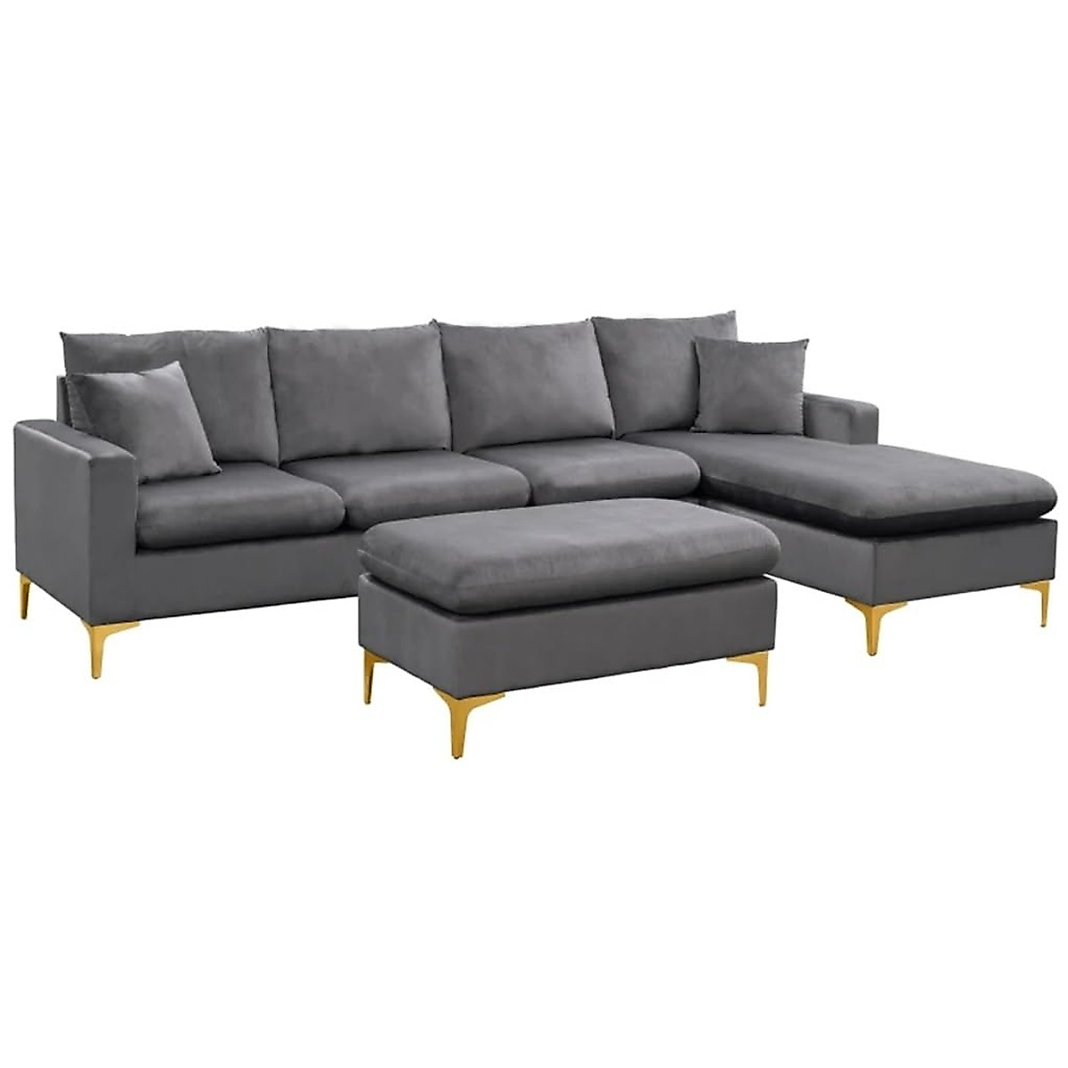 FANCUF 110.6" Sectional Sofa with Ottoman, L-Shape Elegant Velvet Upholstered Couch for Living Room Apartment(D)