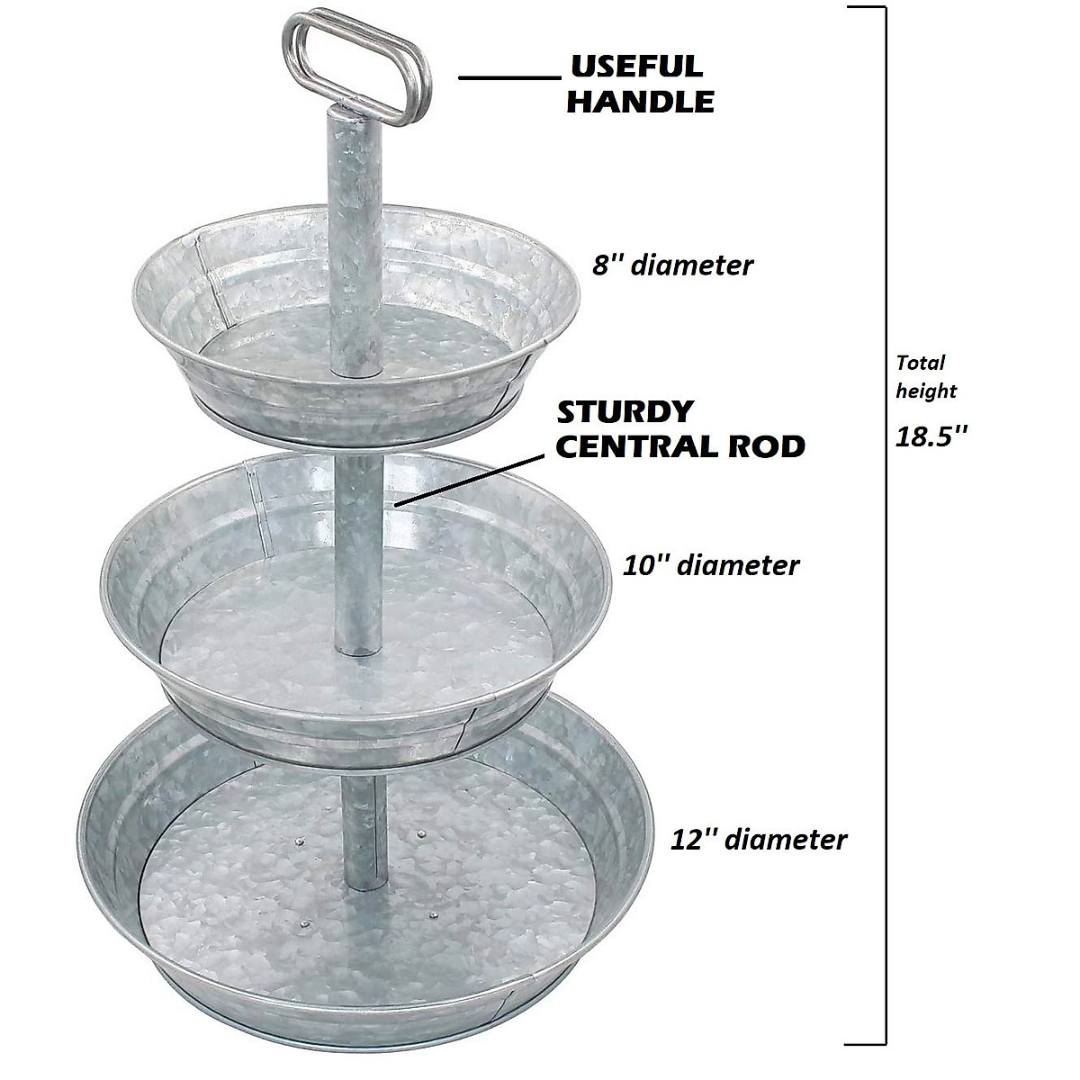 FRANK PRESSIE 3 Tiered Serving Stand Farmhouse Decor Galvanized Metal 3-Tiered Tray for Party Rustic Three Tier Grey Basket with 50pcs Tulip Cupcake Liners, Silver