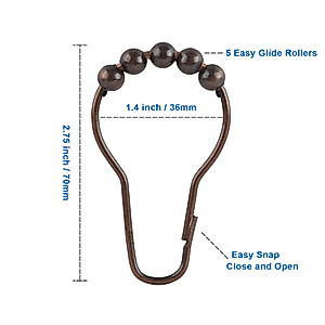 Ansxiy Shower Curtain Hooks Rings, Rustproof Metal Shower Curtain Rings for Bathroom Shower Rods Curtains - Set of 12, Bronze