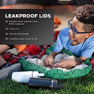 IRON °FLASK Camping & Hiking Hydration Flask, Wide Mouth, 3 Straw Lids, Stainless Steel Outdoor Water Bottle, Double Walled, Insulated Thermos, Metal Canteen - Midnight Black, 22 Oz