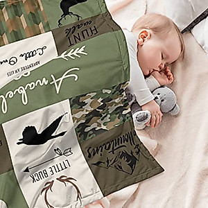 Youltar Personalized Baby Blanket with Baby Boy Name Custom Baby Blanket Soft and Comfortable Custom ArmyGreen Animal Bear Deer Blanket Perfect for Baby Boys, Newborns, Kids Birthday Gifts