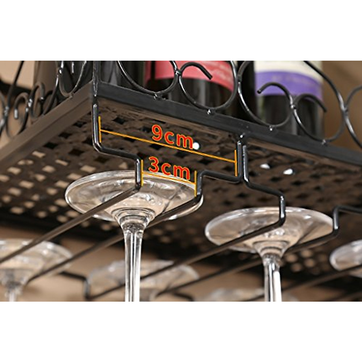 Wine Racks Metal Wine Rack/European Retro Wrought Iron Wine Rack Hanging Hanging Wine Cabinet/Wine Glass Rack Bar Wall Racks (Color : 2, Size : 120 * 25 * 16cm)