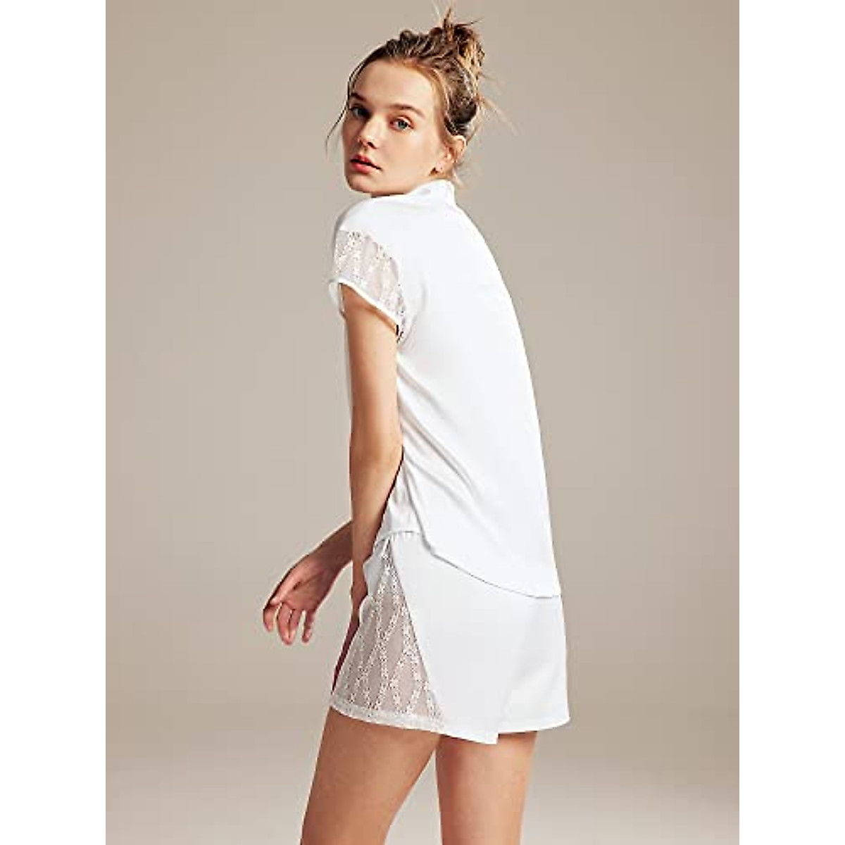 AW BRIDAL White Bride Pajamas Plus Size Silk Pajama Set for Women Short Button Down Pajamas with Patchwork Lace 2Pieces PJ Set, White XL