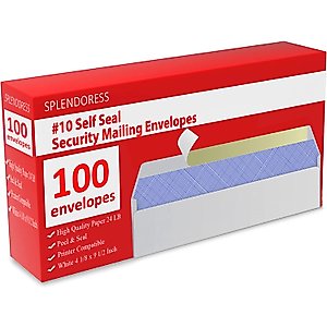 100 Mailing Envelopes, Self Seal Letter Size, Number #10 White Windowless Security Tinted Envelope, 4-1/8 x 9-1/2 Inches, Quality 24 LB