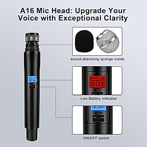 innopow Wireless Microphone System, Dual UHF Metal Cordless Mic Set, Long Distance 150-200Ft,16 Hours Continuous, Fixed Frequency, Use for Karaoke Singing, Family Party,Church (CH.01&02)