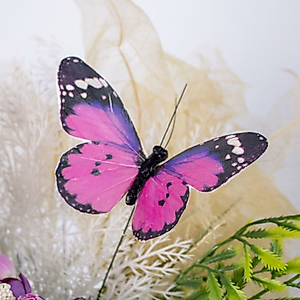 Berfutall- Feather Butterfly Decorations Set of 12 with Wire Butterflies for Crafts Decorative Monarch Butterfly 4.7×2.7in Home Garden Decoration