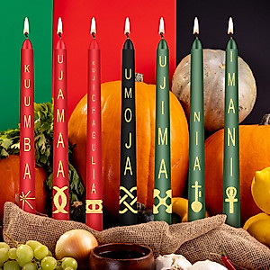 MTLEE 7 Pieces Kwanzaa Candle Set, Seven Principles Taper Candles, African Hand Dipped Unscented Candles, Reliable Quality Candles, for Kwanzaa Home Church Celebration Decor