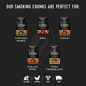 Fire & Flavor Hickory Wood Chunks for Smoking and Grilling - All-Natural, Long-Lasting with a Mildly Sweet Flavor - Large Chunk Wood Chips for Smokers,Red