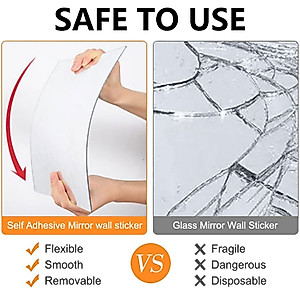 QEEYON 4Pcs Acrylic Mirror Sheets, 8"x12" Wall Mounted Mirror Tiles Self Adhesive Mirror Stickers Frameless Full Body Mirror Tiles for Wall Bedroom Bath Home Decor